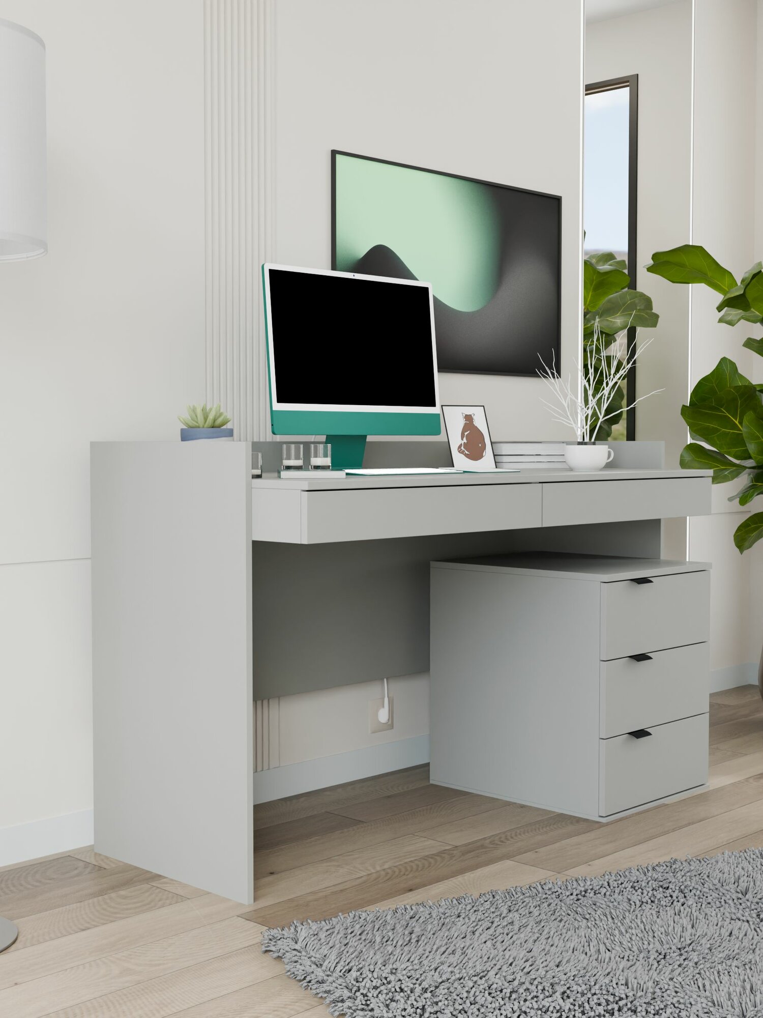 Изумлит Стол компьютерный для офиса и дома Бастион 140х87х64.5 см, шиншилла серая