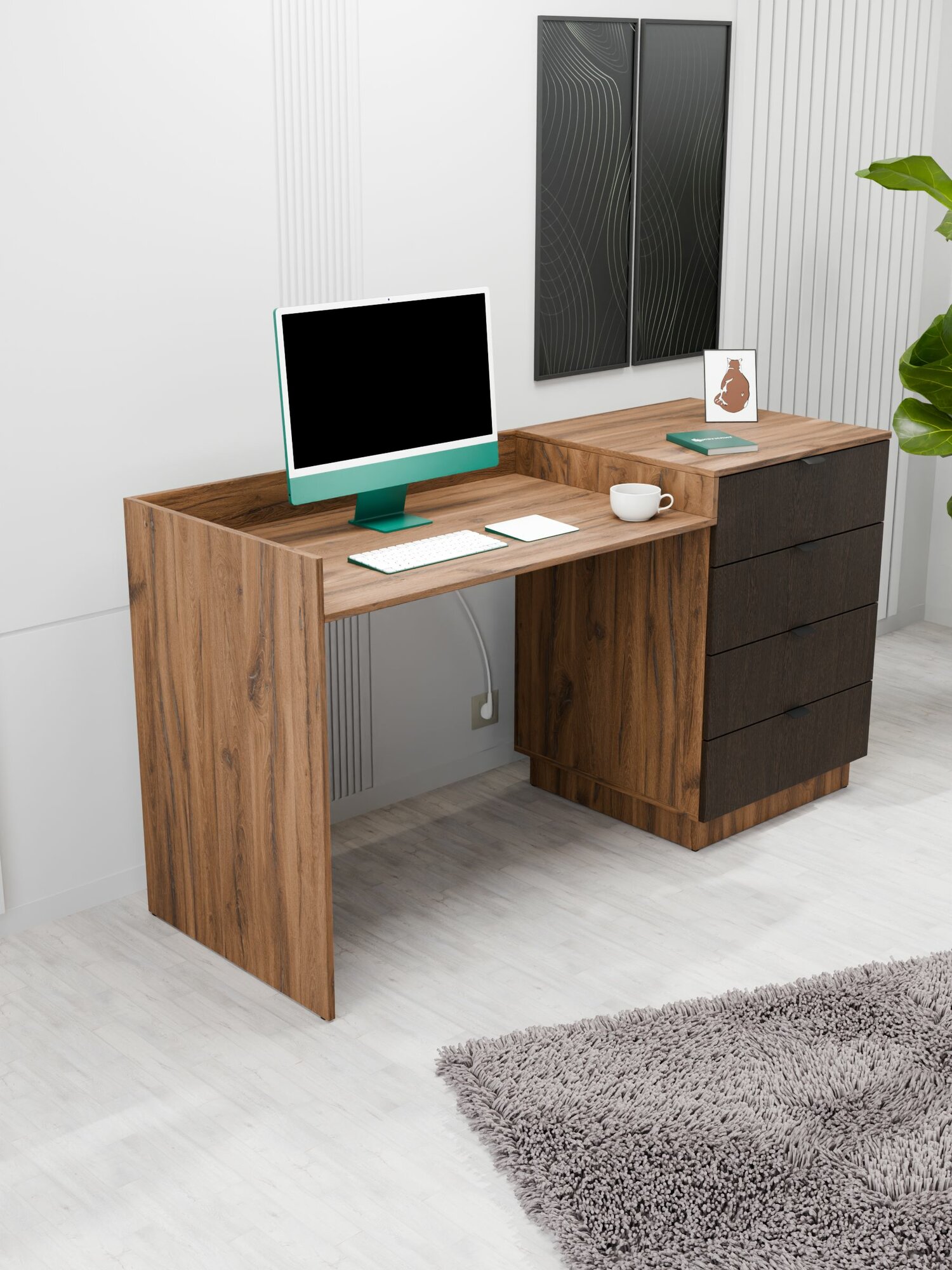 Изумлит Стол письменный для офиса и дома Бридж 163.2х86.6х60 см, корпус дуб крафт табачный/ фасад венге