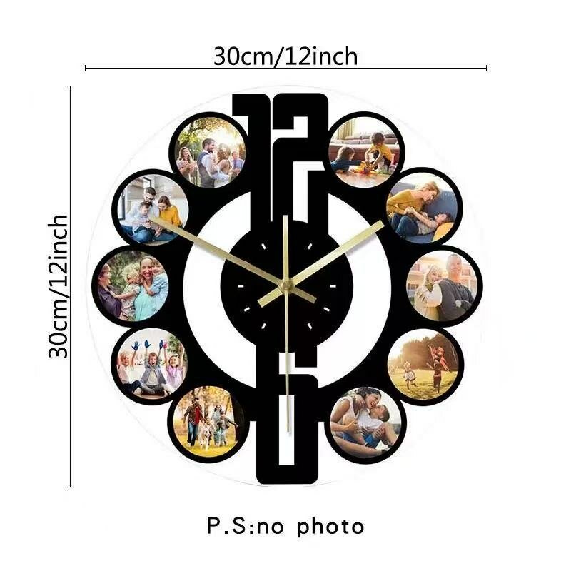 Настенные часы с индивидуальным изображением, фотоколлаж, семейные часы, персонализированные часы с печатью семейных фотографий, простой дизайн.