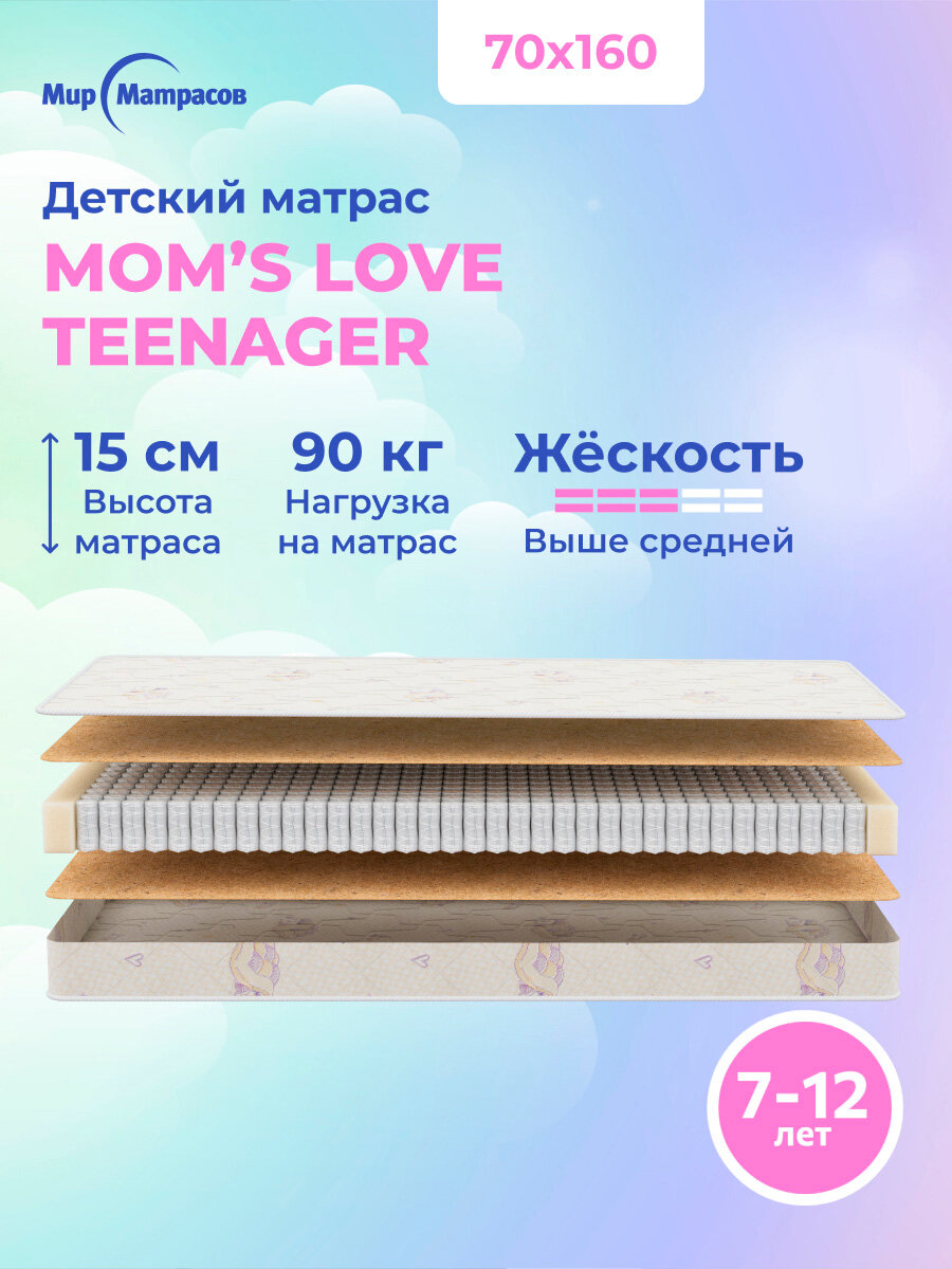 Матрас детский Moms Love Teenager, Независимые пружины 70x160 см
