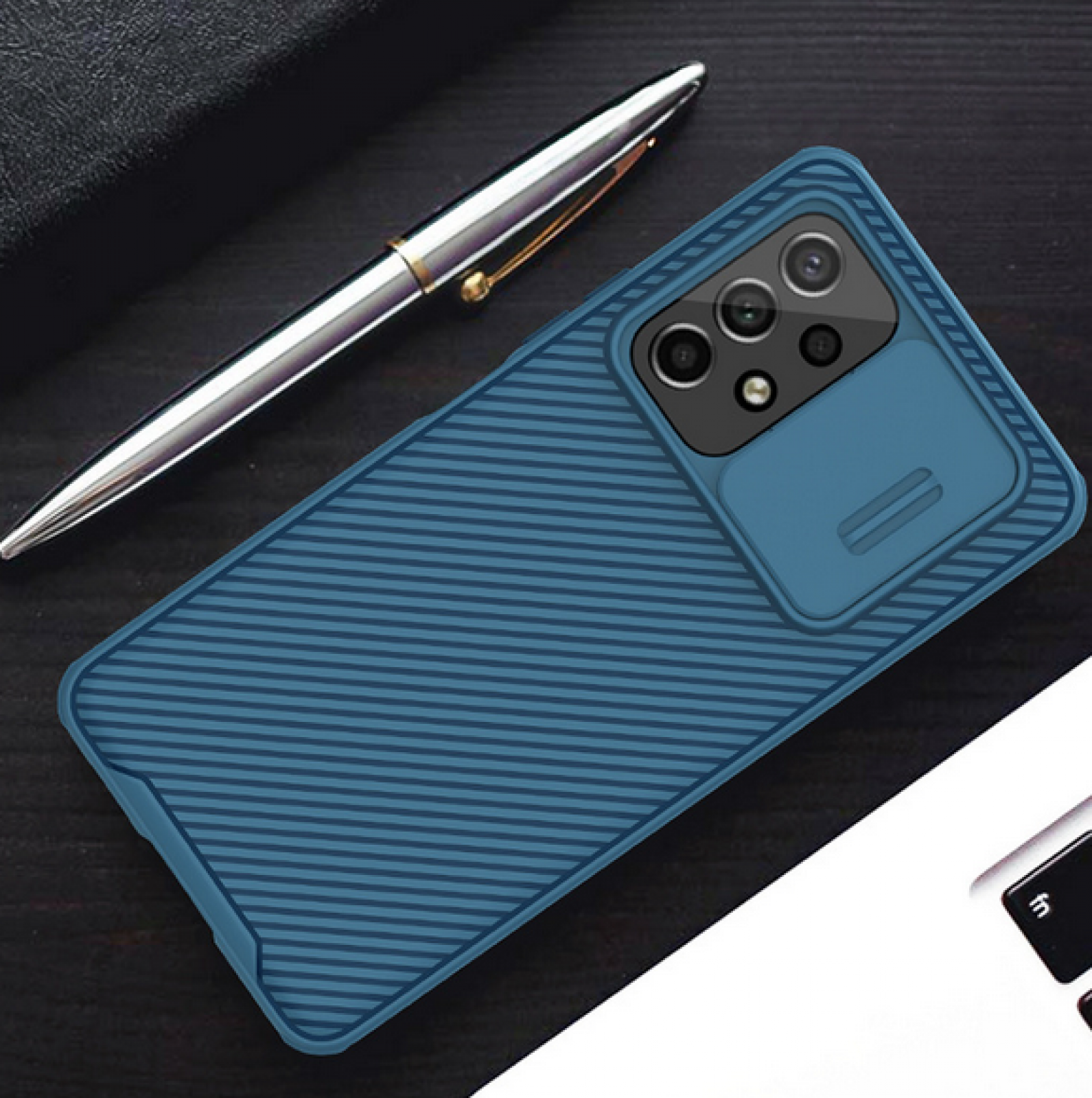 Чехол-бампер MyPads Tenda для Samsung Galaxy A53 5G с защитой камеры и матовой отделкой под карбон, синий