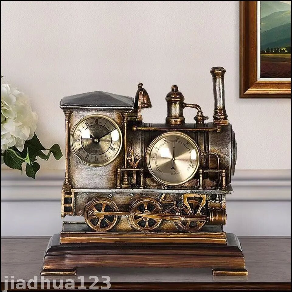 Настольные часы в стиле ретро, паровоз, золотистый корпус, кварцевый механизм