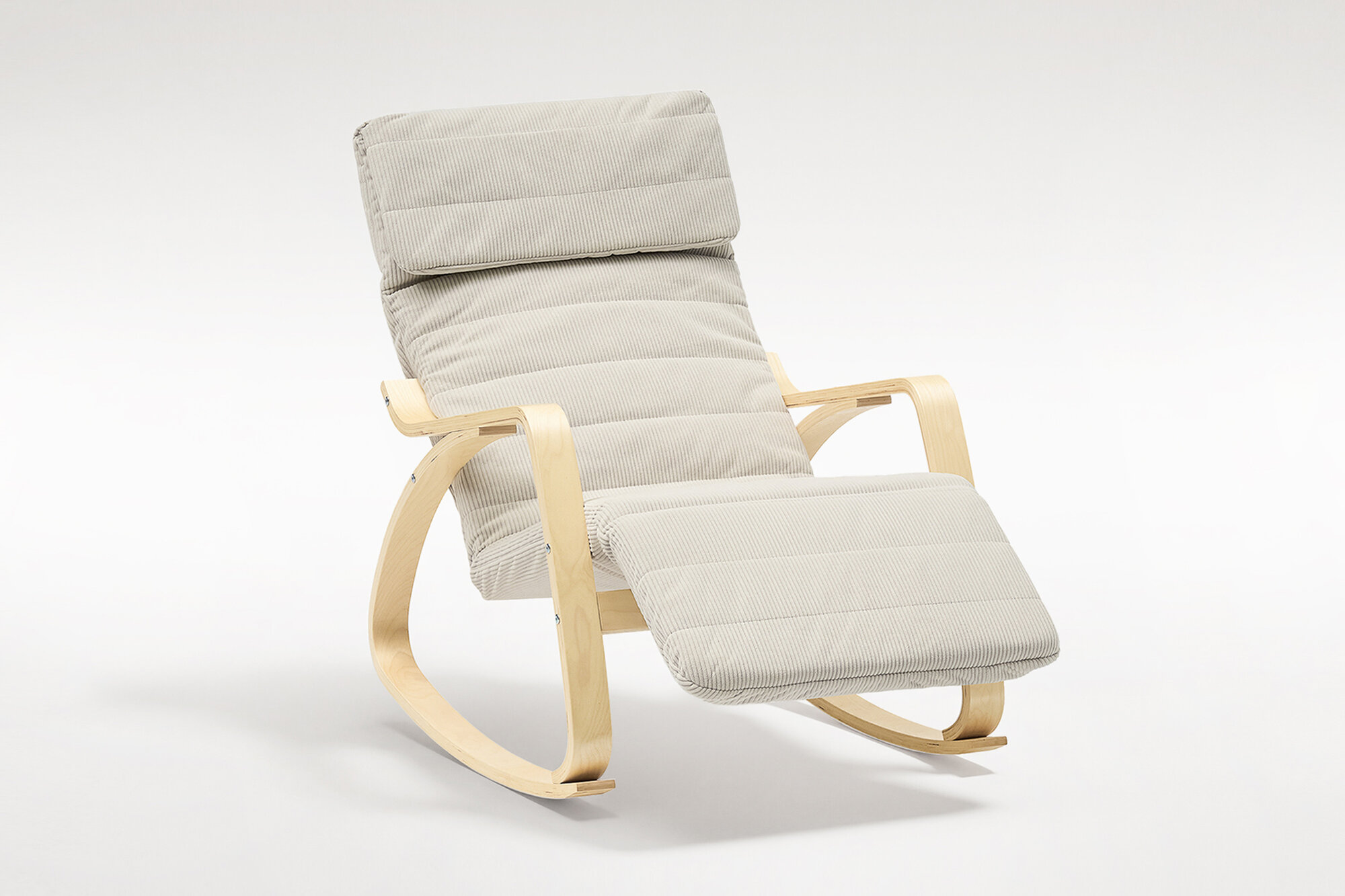 Кресло-качалка реклайнер Нонтон Ривоя, 67x124x91 см, 3 положения, фанера березовая / вельвет серый