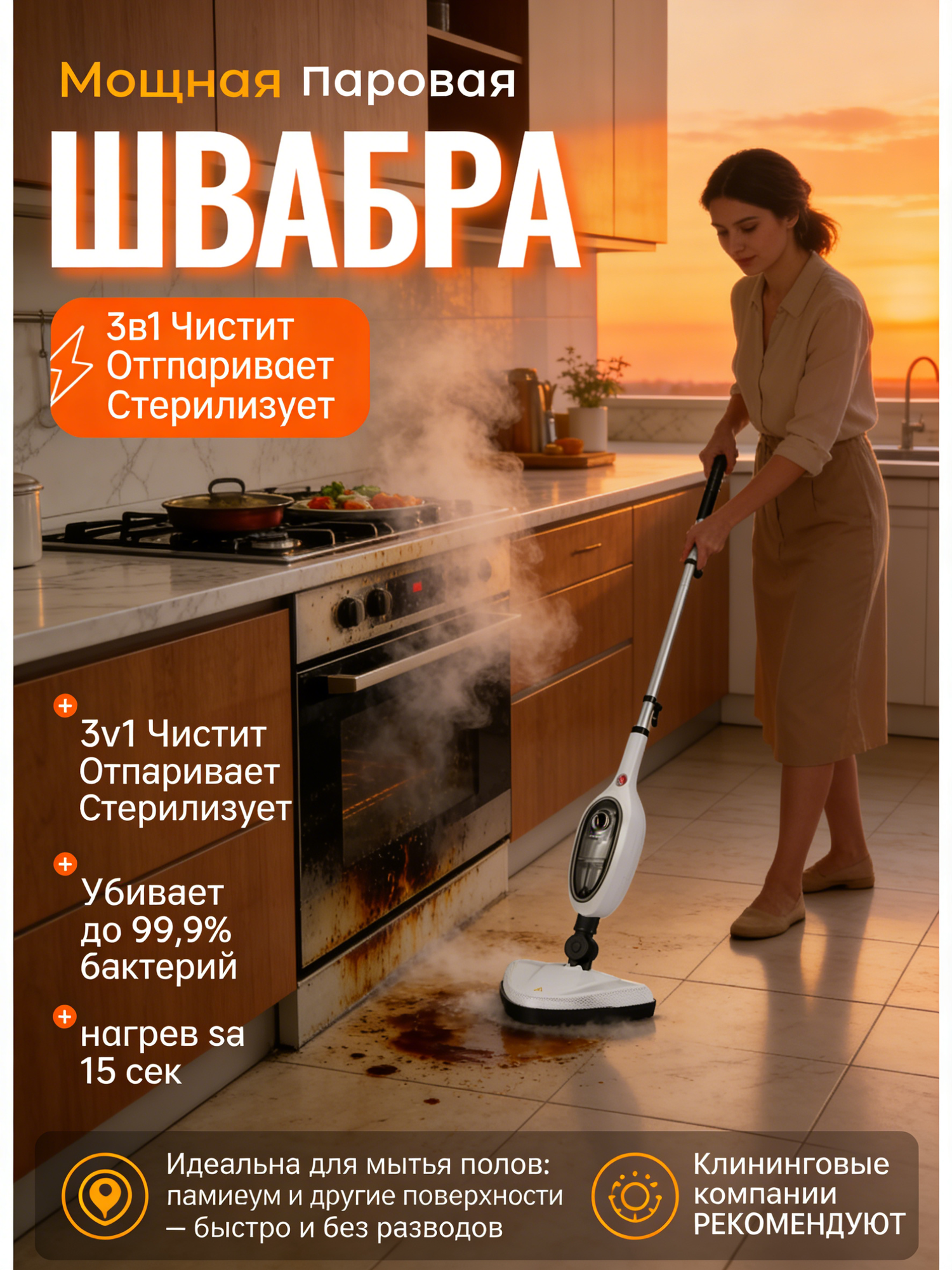 Паровая швабра для пола 10 в 1, пароочиститель, парошвабра, электрошвабра для дома