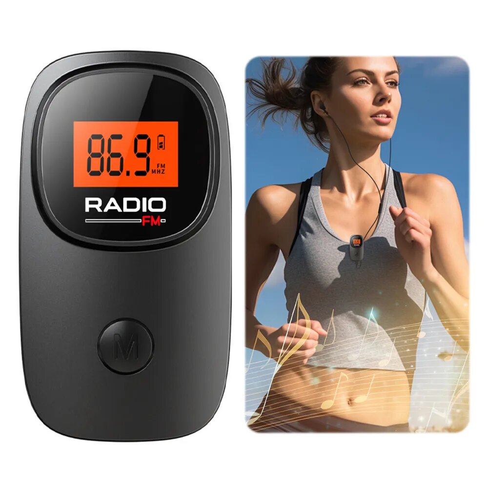 Мини-радиоприёмник FM с цифровым дисплеем, портативный, карманный, с клипсой