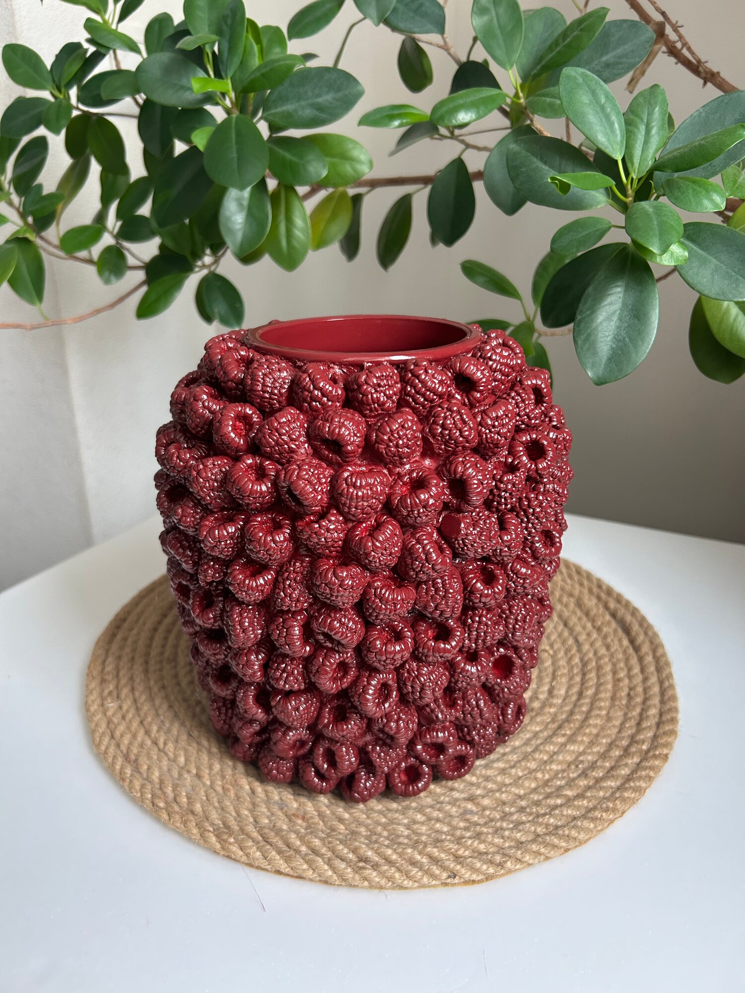 Ваза малина, 20 см, для цветов, ваза из ягод, стекло, гипс, Homelly Joy