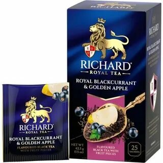Чай черный ароматизированный байховый с кусочками смородины и яблока RICHARD ROYAL BLACKCURRANT & GOLDEN APPLE 25 Х 2 Г.