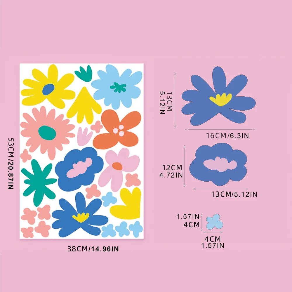 Богемный цветочный самоклеящийся цветок из ПВХ, легкая очистка и наклейка, яркие разноцветные нестандартные формы для декора детской комнаты, настенное искусство