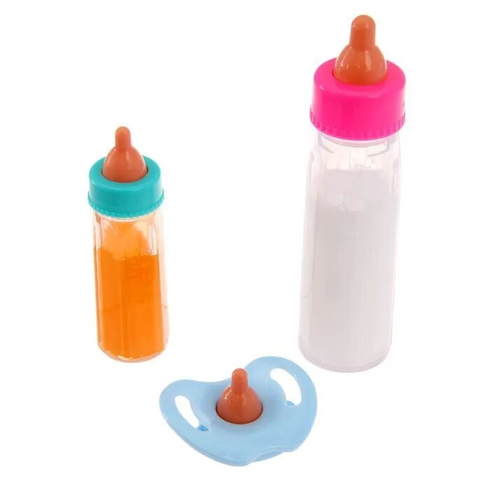 Baby Doll Magic Bottle набор бутылочек и сосок для куклы, бело-оранжевый, пластик — фото 1