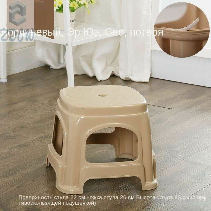 Мини-скамейка для чайного столика, малый размер, утолщённый пластик, 22×26×23 см, цвет хаки, с нескользящим ковриком