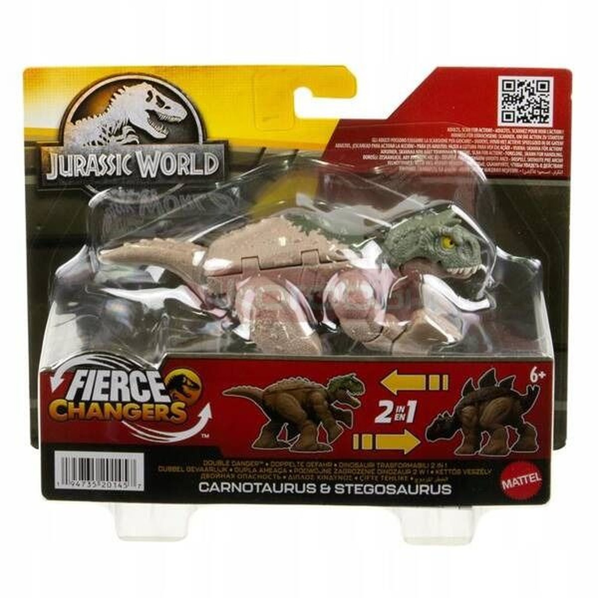 Фигурка Динозавра Mattel Jurassic World Fierce Changers - Динозавр 2 в 1. Стегозавр/Карнотавр - Мир Юрского периода HVB19
