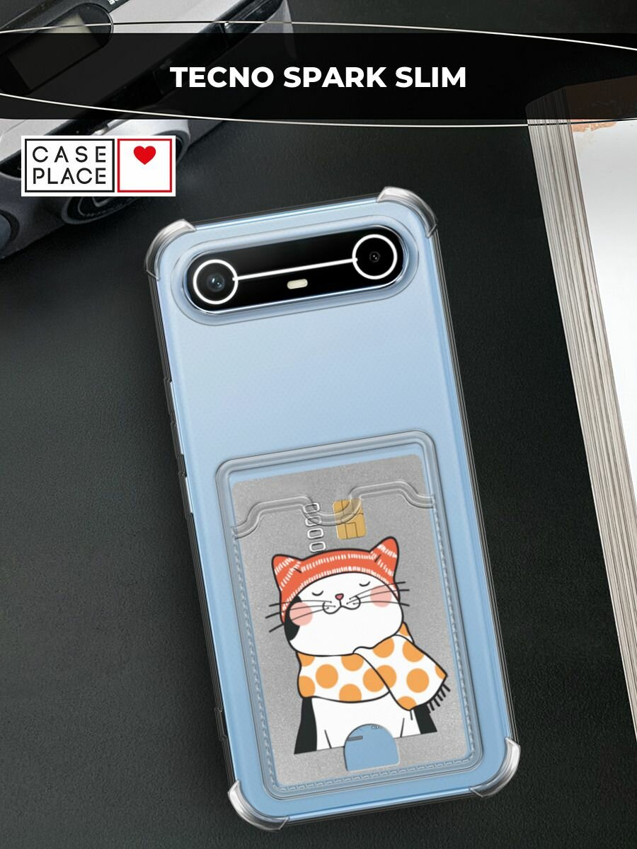 Чехол на Tecno Spark Slim (Текно Спарк Слим) с картой и принтом Котёнок в шапке
