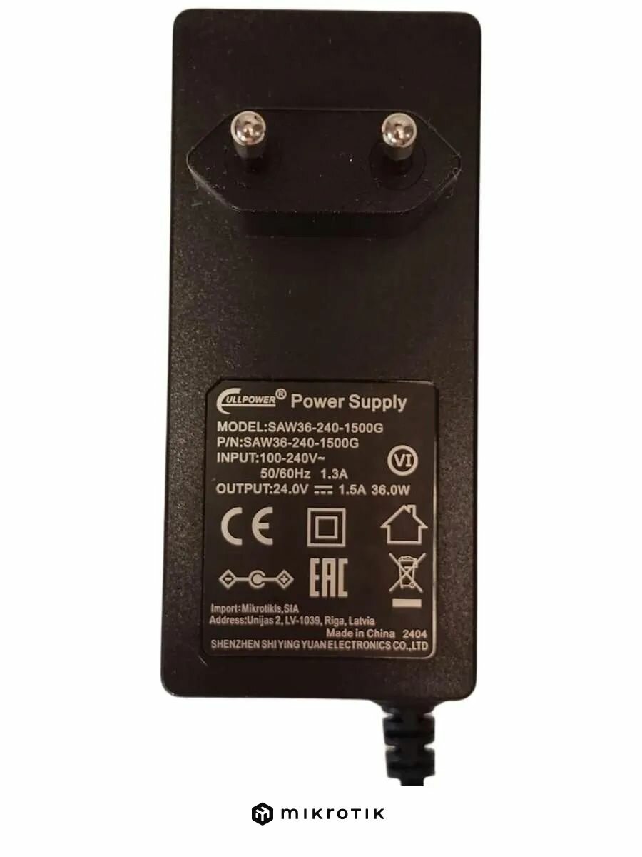 Блок питания MikroTik SAW36-240-1500G 24 вольта, 1,5 ампера, 36 ватт