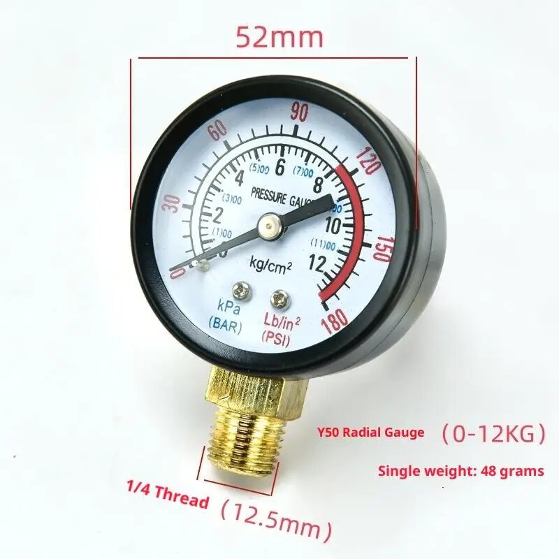Манометр Y50 Radial Gauge 0-12KG, 52mm, 1/4 Thread