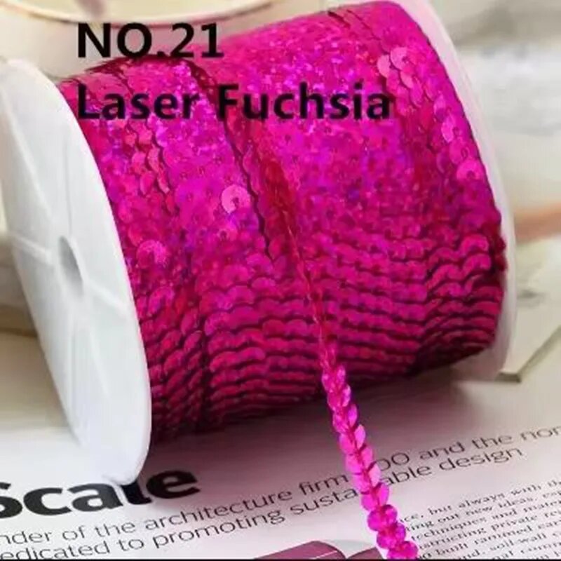Пайетки розовые "Laser Fuchsia" 6 мм, 100 ярдов, №21