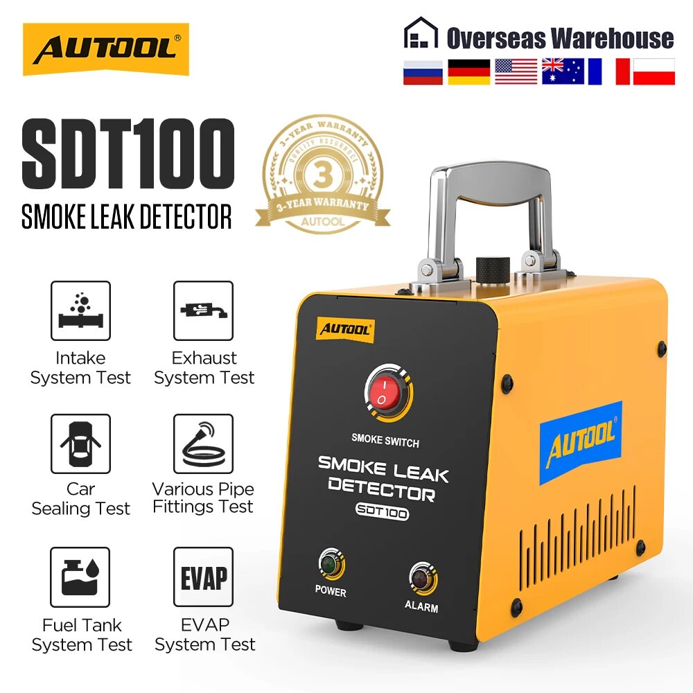 Диагностический инструмент AUTOOL SDT100: генератор дыма для обнаружения утечек в автомобильных системах, локатор утечек газа и масла, с насосом