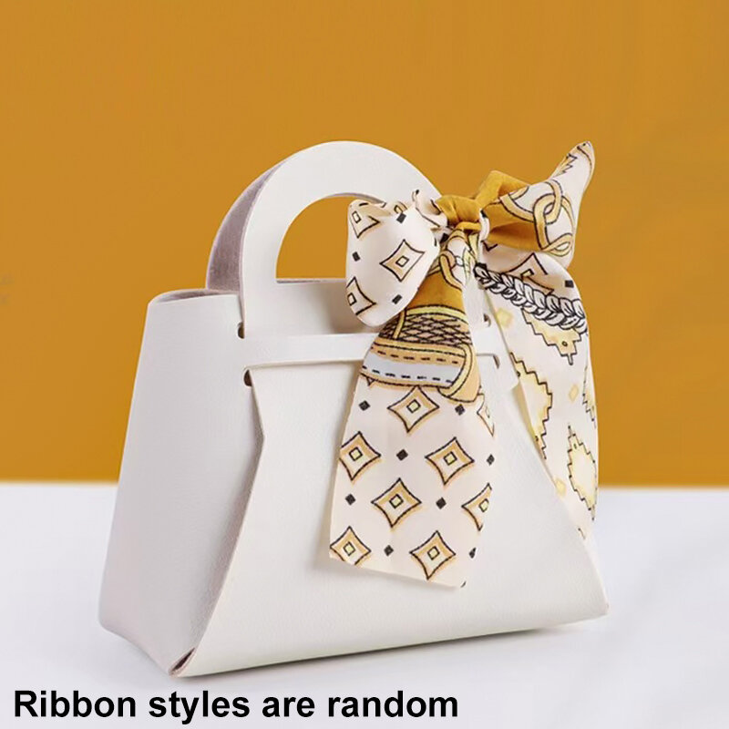 Подарочные пакеты с лентой и бантом, Искусственная кожа, мини-сумка, упаковочная коробка для конфет, декор для вечеринки,1 шт