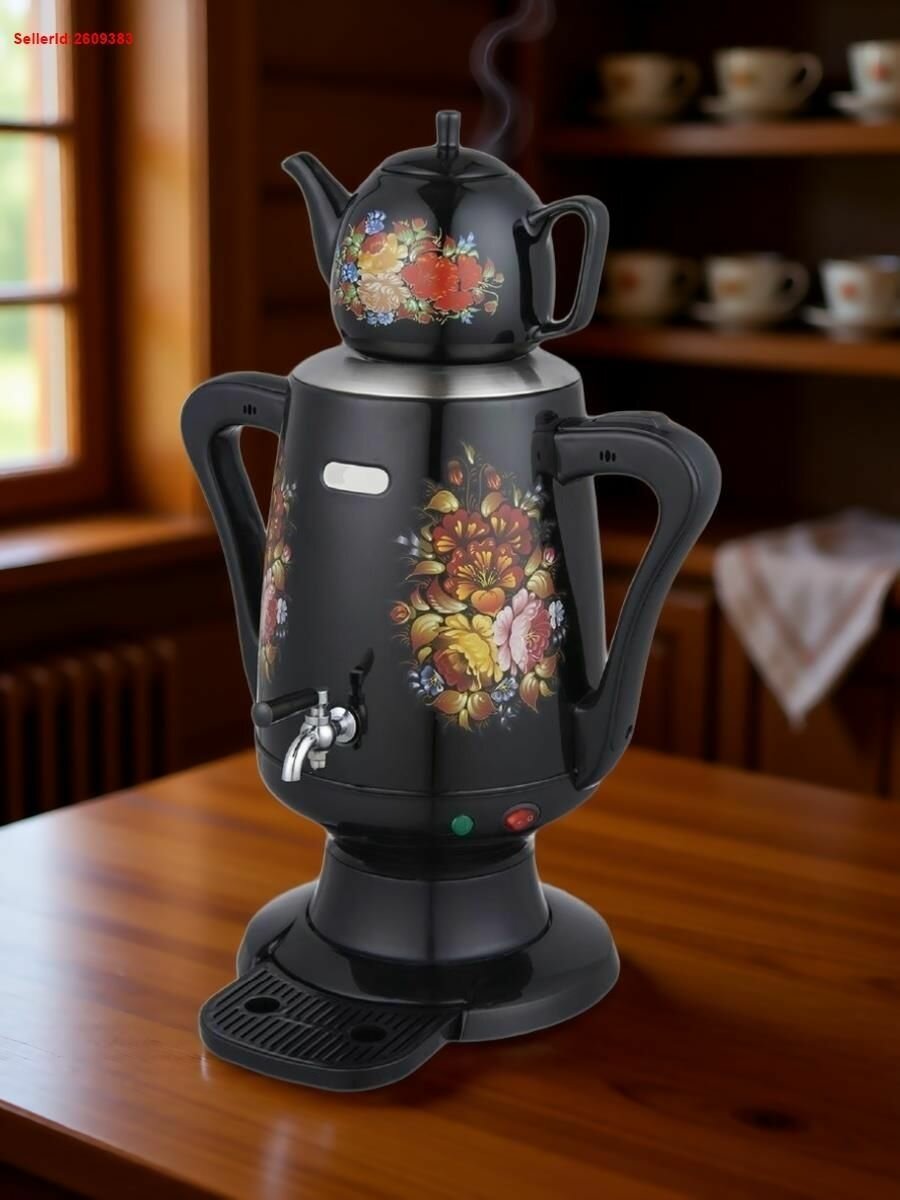 Электрический самовар Очень красивый, быстрый нагрев, Надежный, удобный и лёгкий в эксплуатации, Хороший подарок для любых случаев, 4.0л, 1800Вт, черный