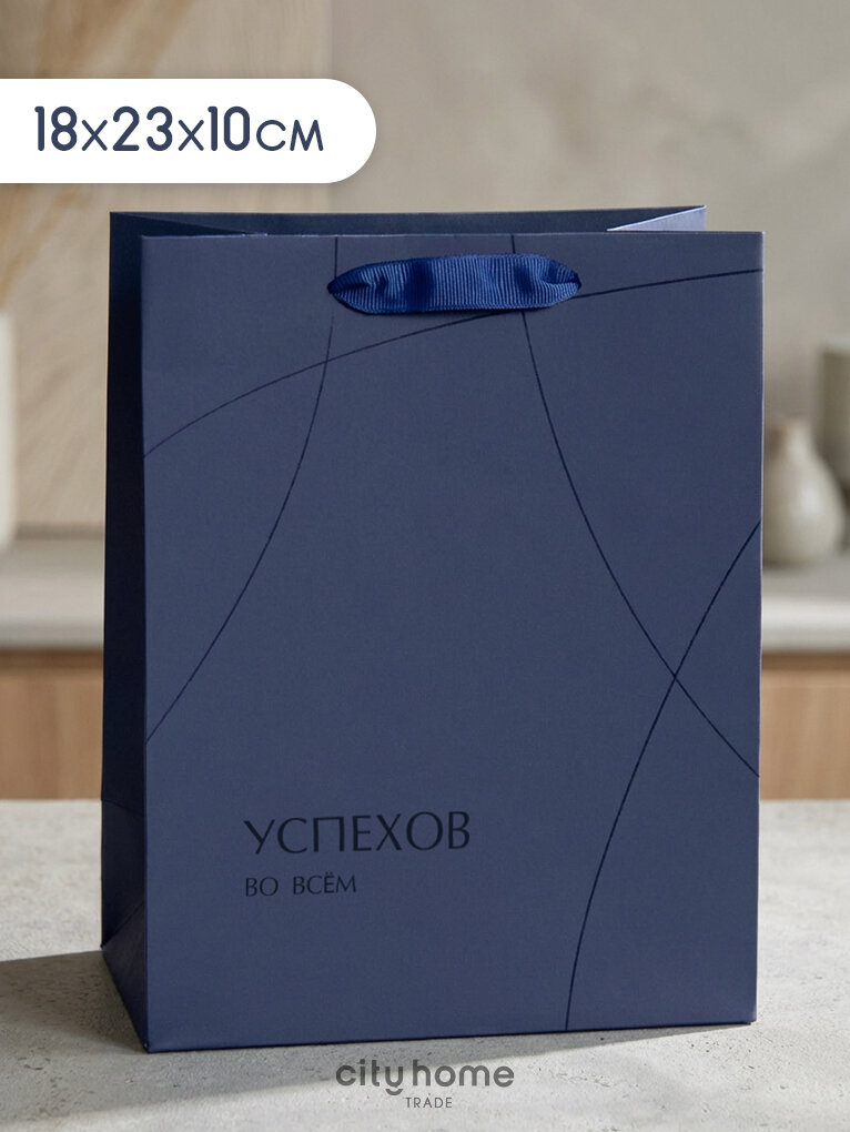 Пакет подарочный мужской крафт темно-синий, 18х23х10 см, 1 шт.
