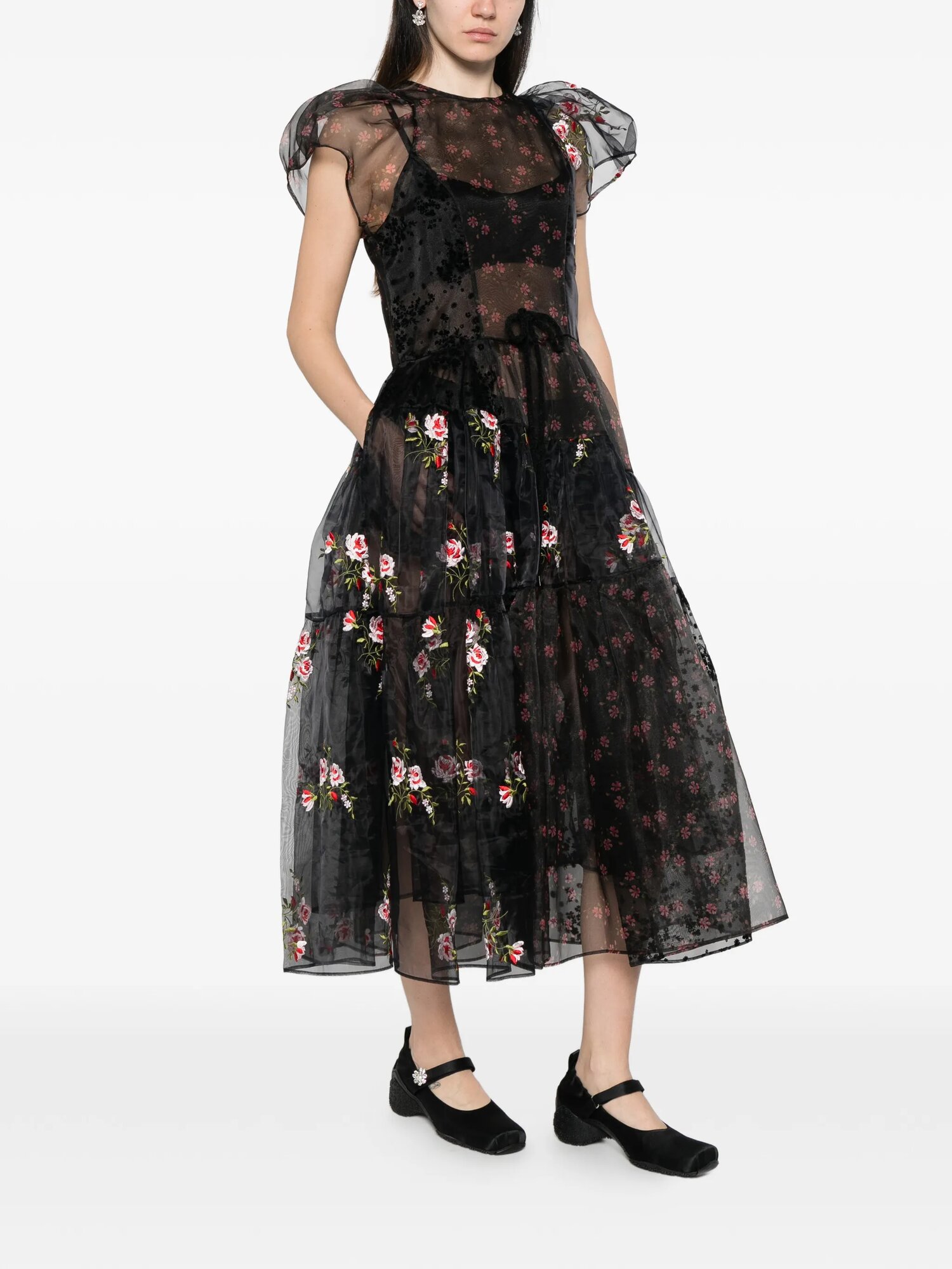 Платье Simone Rocha Puff-sleeve patchwork dress, размер 8, черный — фото 1
