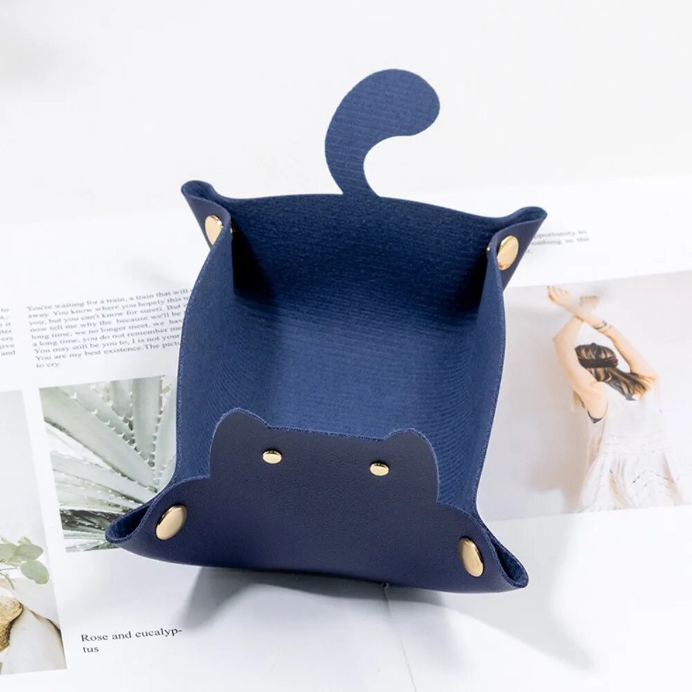 Складной поднос для костей из искусственной кожи в форме котика Темно-синий, Blue
