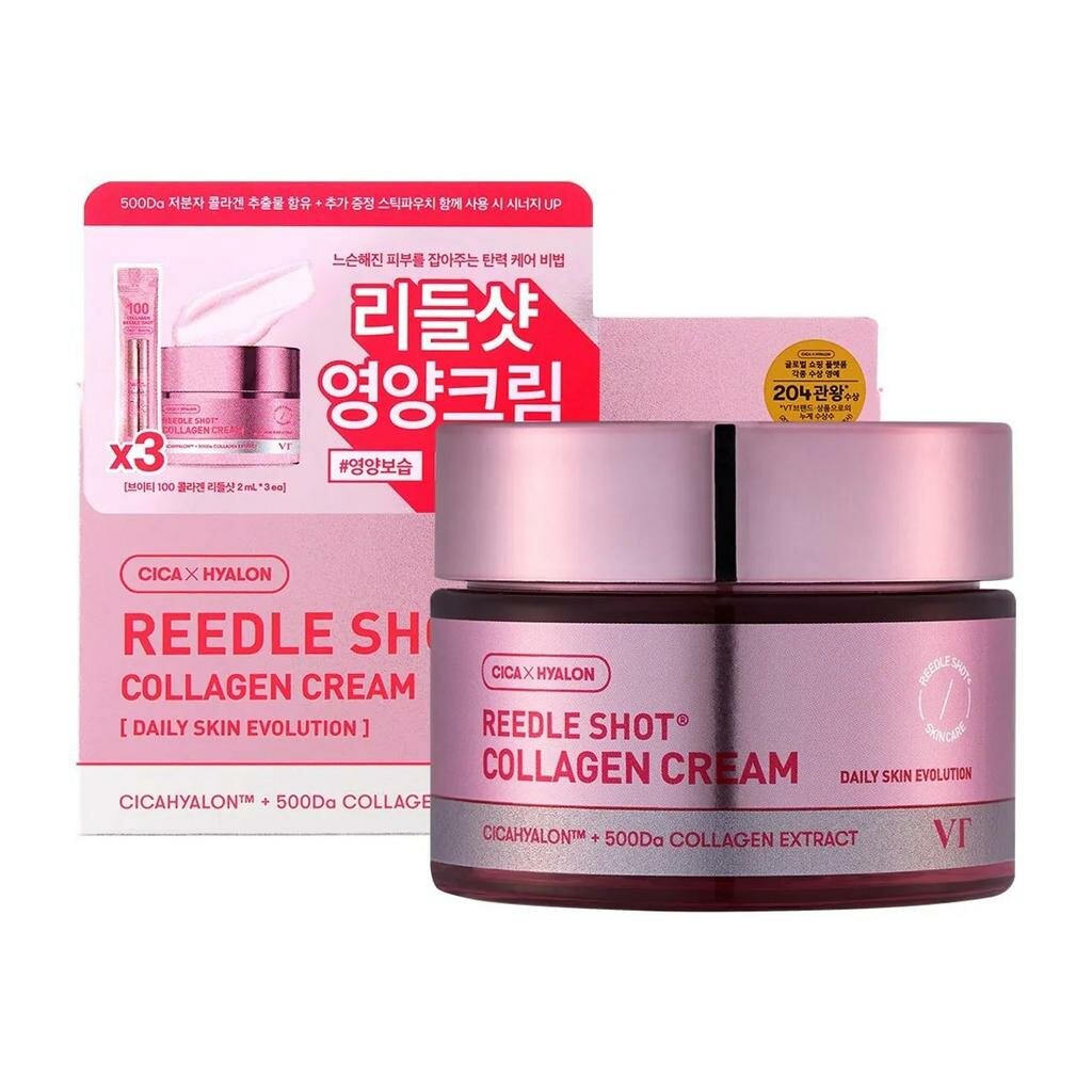 Лифтинг-набор с микроиглами и коллагеном VT Cosmetics Reedle Shot Collagen Cream Set (крем 50мл + сыворотка 3шт х 2мл)