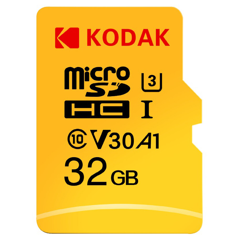 Kodak Micro SD Card 32GB TF Card U3 A1 V30 Memory Card 100MB/s Reading Speed 4K Video Record для телефонов, камер, ноутбуков, GPS, мониторов, VUA, TV audio, Class10, температура хранения -20℃-85℃, рабочая температура 0℃-70℃, размер 1.5*1.1*0.1cm, вес 10g