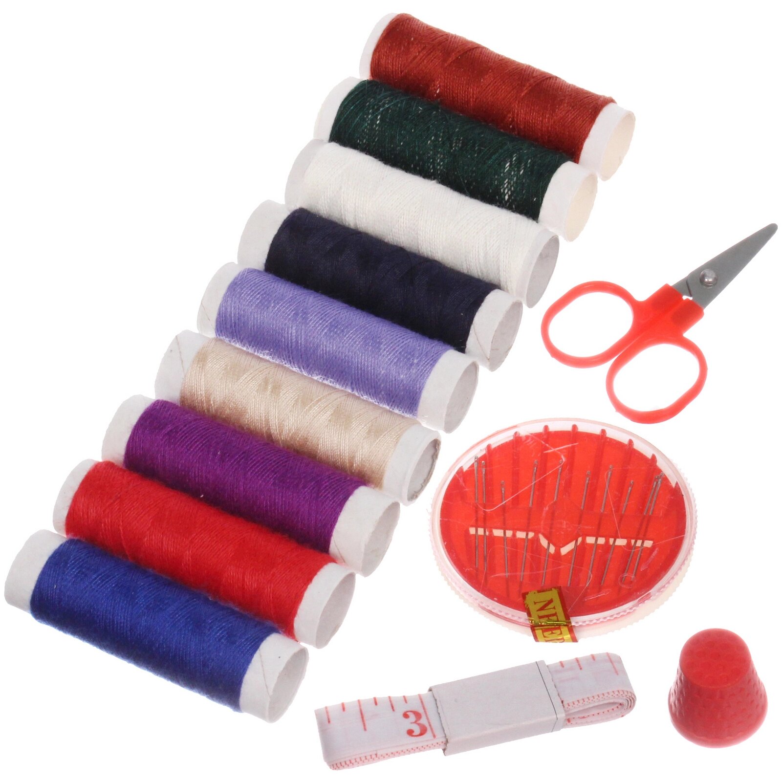 Набор для шитья «Favorite Hous» в ZIP упаковке: нитки 9 цветов, иглы, ножницы, наперсток и лента, компактный дорожный