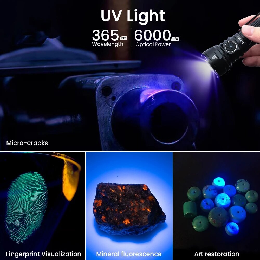 Фонарик Sofirn SR15 UV, ультрафиолетовый 365 нм, 1000 лм, 20 м — фото 1