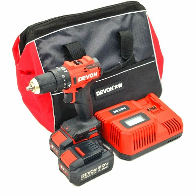 Аккумуляторный шуруповерт DEVON, 2 АКБ 4 Ач, З/У, сумка, 5211-LI-20-SET