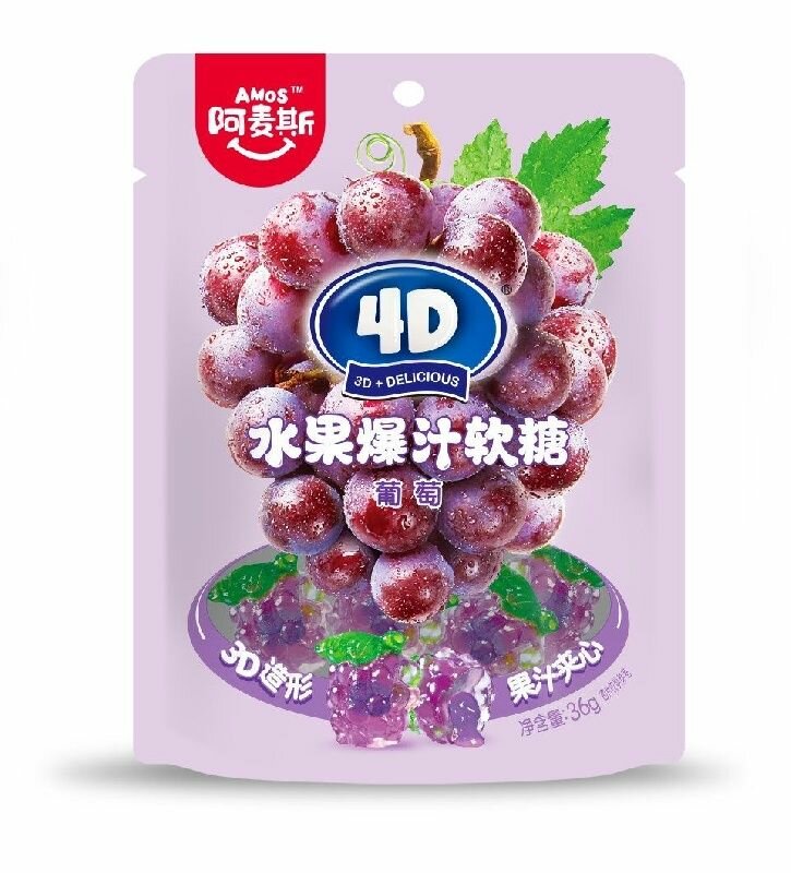 Мармелад AMOS 4D жевательные с соком винограда /зип-пак/ 36г