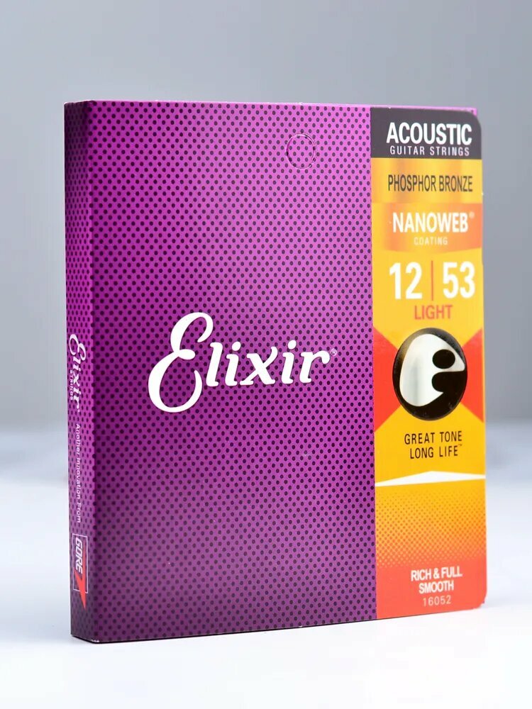 Струны для акустической гитары Elixir 16052 Nanoweb Phosphor Bronze, 12-53