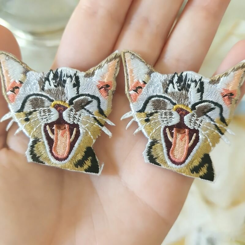 Набор милых аппликаций "Мордочка кошки" 2 шт, Термонашивки для одежды, разноцветные заплатки для джинс, рюкзаков, декора текстиля, 6.7x6.5 см