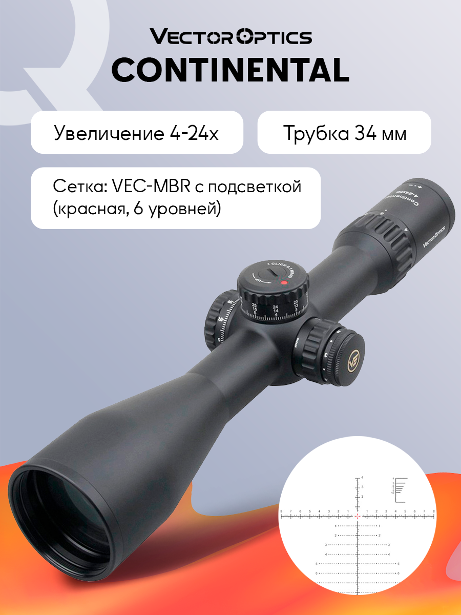 Прицел оптический Vector Optics Continental 34mm 4-24x, D56, подсветка красная