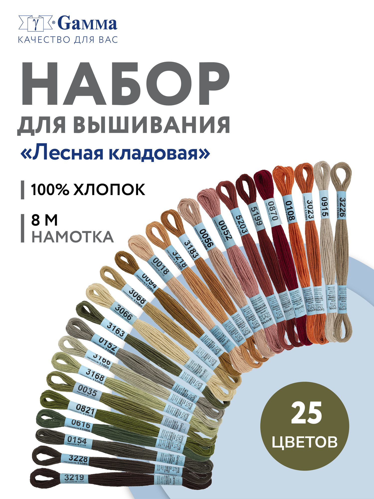 Набор нитки мулине, хлопок, 25 цветов Gamma ПН-25 Лесная кладовая