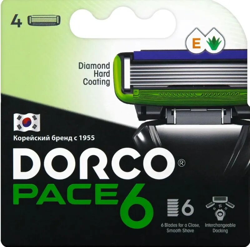 Сменные кассеты с 6 лезвиями для бритвенного станка (4 штуки) DORCO PACE 6 SXA1040