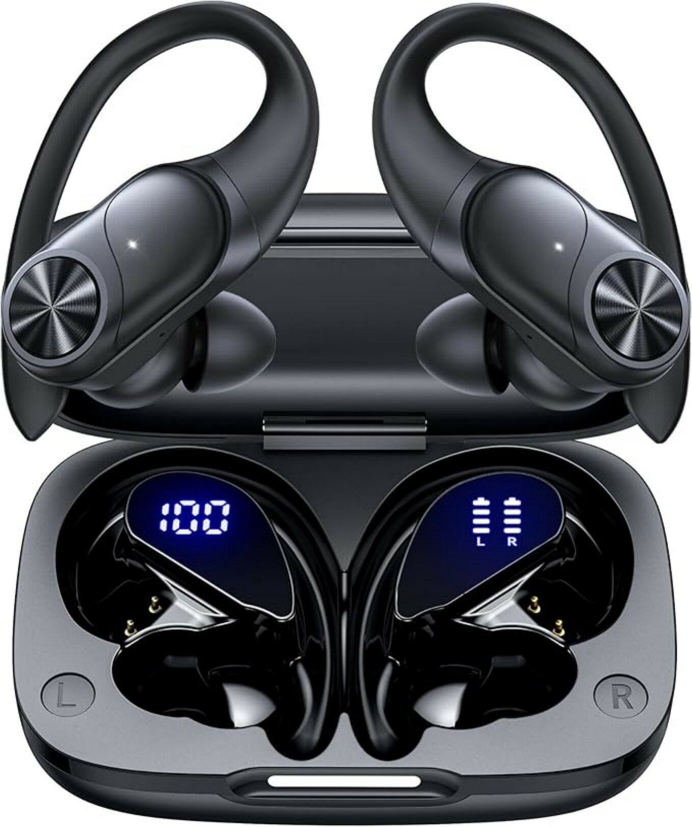 Наушники беспроводные для спорта T60, IPX7, наушники с заушным креплением, глубокие басы, чёрные