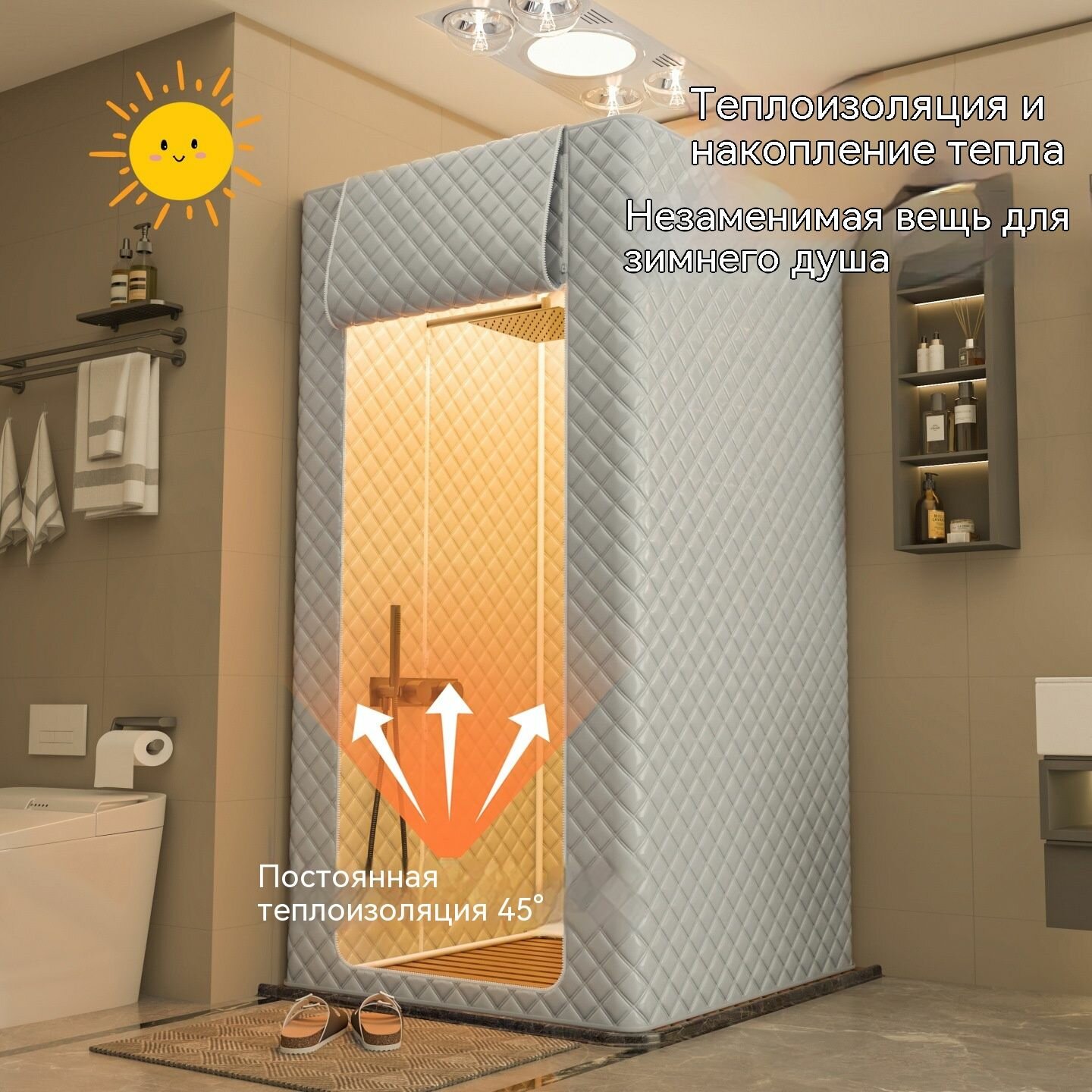 Уличный душ с подогревом 100x100 см для дачи и загородного использования