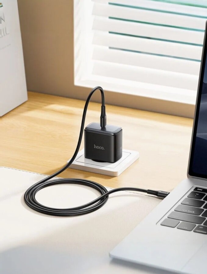 Сетевое зарядное устройство Hoco C159A Upgrade, GAN 65W (1C) + Кабель Type-C to Type-C 1 метр, Черный