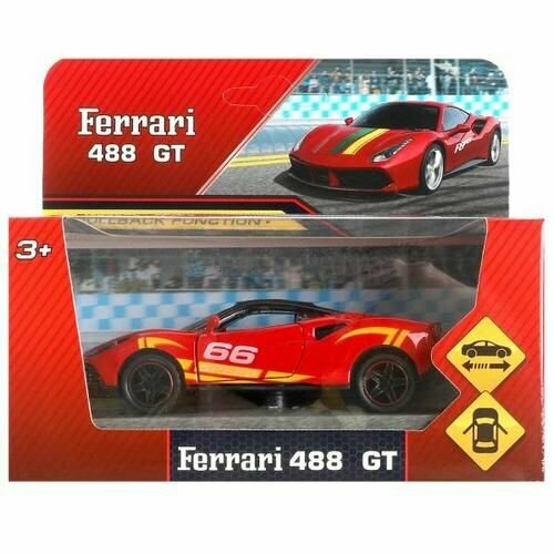 Машинка Huada Toys модель инерционная Спорткар Ferrari 488 GT 10 см, металл, открываются двери, в коробке, 2302C0434-R