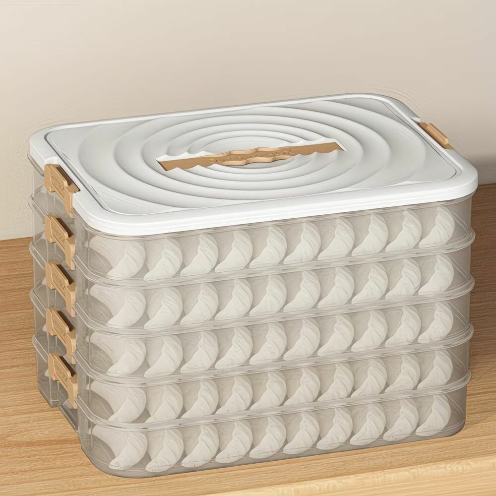 Многоярусный контейнер для пельменей и заморозки, прозрачный, 1 уровней, с мерной ложкой и ручкой