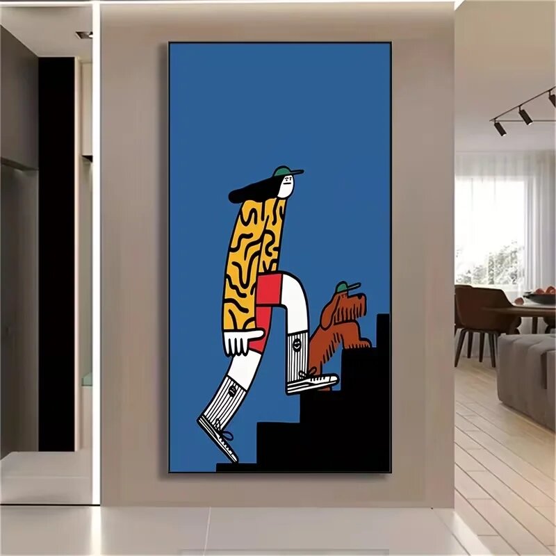 Абстрактная картина "Человек и собака" в стиле Клейн-синий