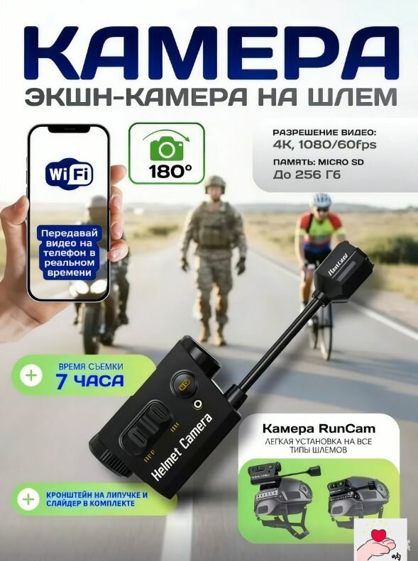 Экшн-камера, шлем, чёрная камера Runcan