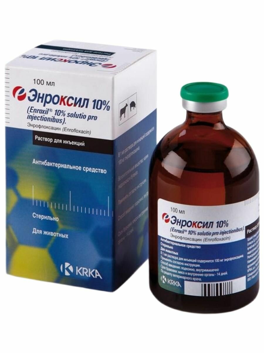 Антибактериальный препарат для собак и кошек со вкусом мяса Энроксил KRKA 100 мг/мл, 100 мл