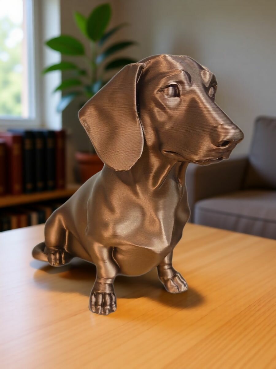 Эксклюзив! Ростовая статуэтка собаки - Такса (10 см, коричневый металлик) - Верный друг, подарок, талисман
