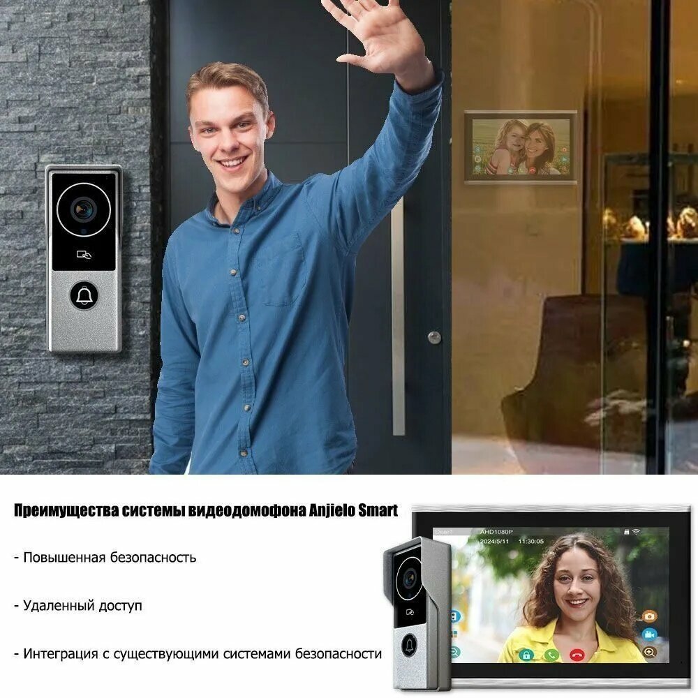 1080P Видеодомофон Tuya с 10" Сенсорным Экранoм, IC-Карта, Обнаружение Движения, Wi-Fi, Ночное Видение, IP65 Умный Беспроводной Дверной Звонок c Записью и Удаленной Разблокировкой