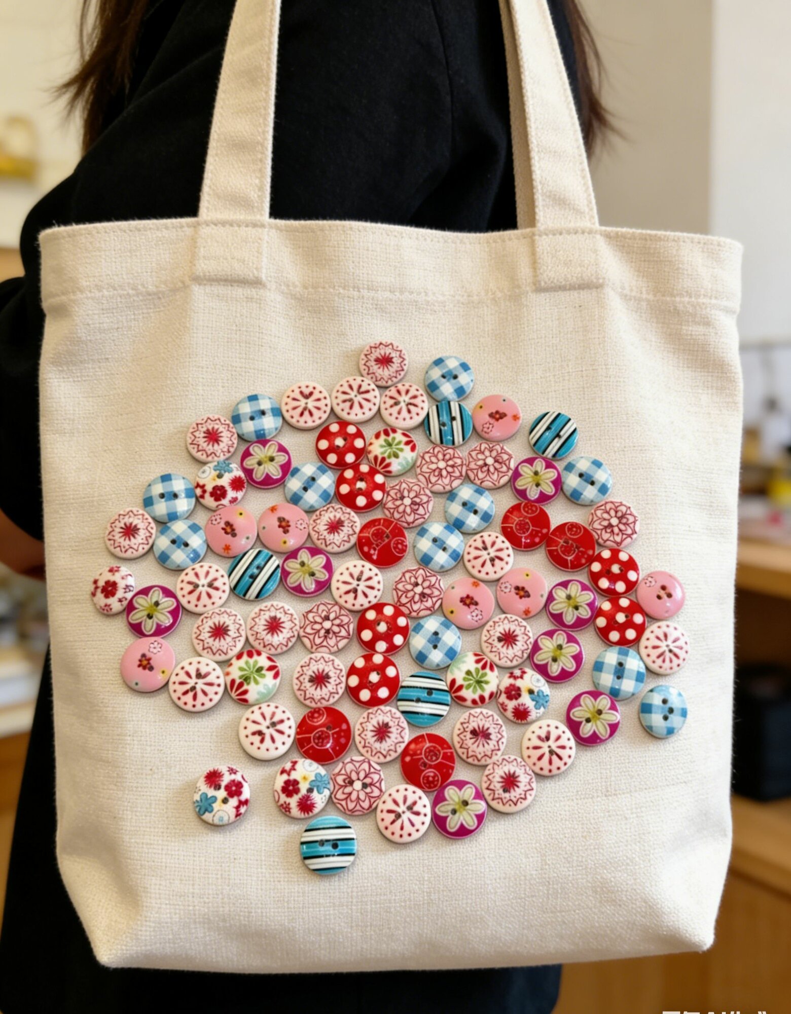 100 шт. деревянных пуговиц с рисунком - для рукоделия и творчества