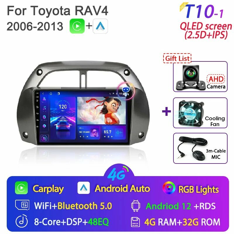 Srnubi Android 12 для Toyota RAV4 Rav 4 2001 2002 2003 2004 2005 2006, автомобильный радиоприемник, мультимедийный плеер 2 Din Carplay, стерео GPS DVD