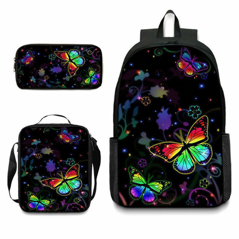 Рюкзак школьный с рисунком бабочка бренд не указан модель комплект из легкой ткани оксфорд для начальных классов 21