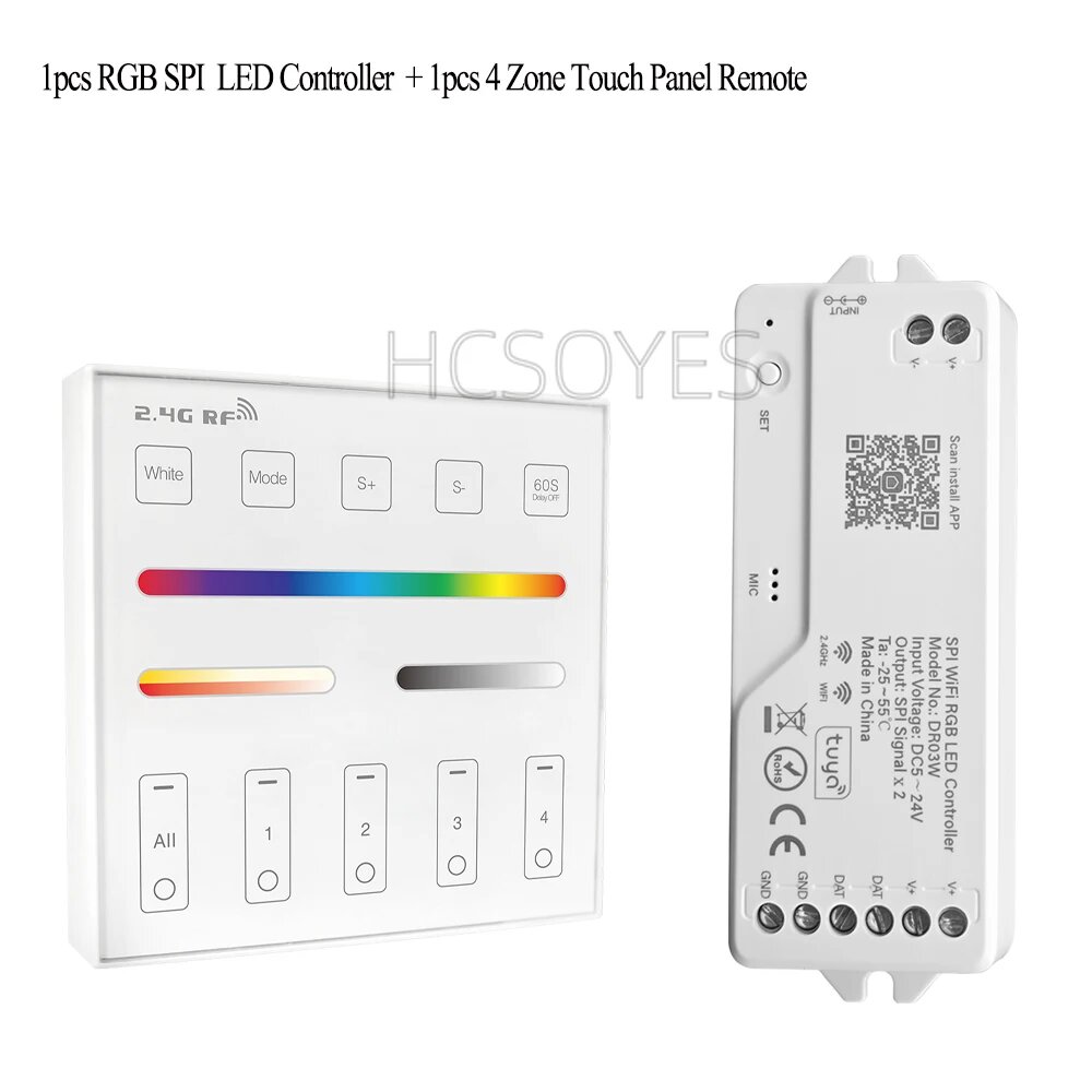 RGB контроллер HCSOYES для адресных светодиодных лент Белый, RF Panel KIT